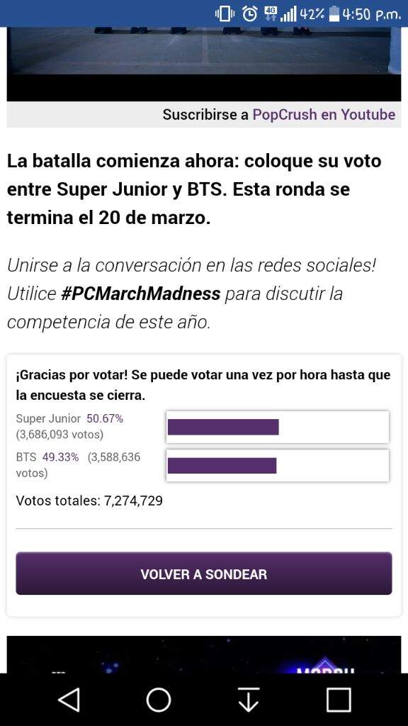 Entra a la página de Pop crush y vota por BTS, super junior vs bts! | -Min YoonGi Amino- Amino
