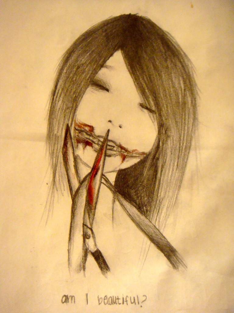 Kuchisake Onna[the Slit Mouthed Woman] Drawings Wiki Urban Legends