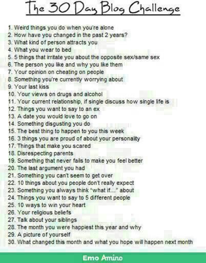 30 Day Blog Challenge Emo Amino