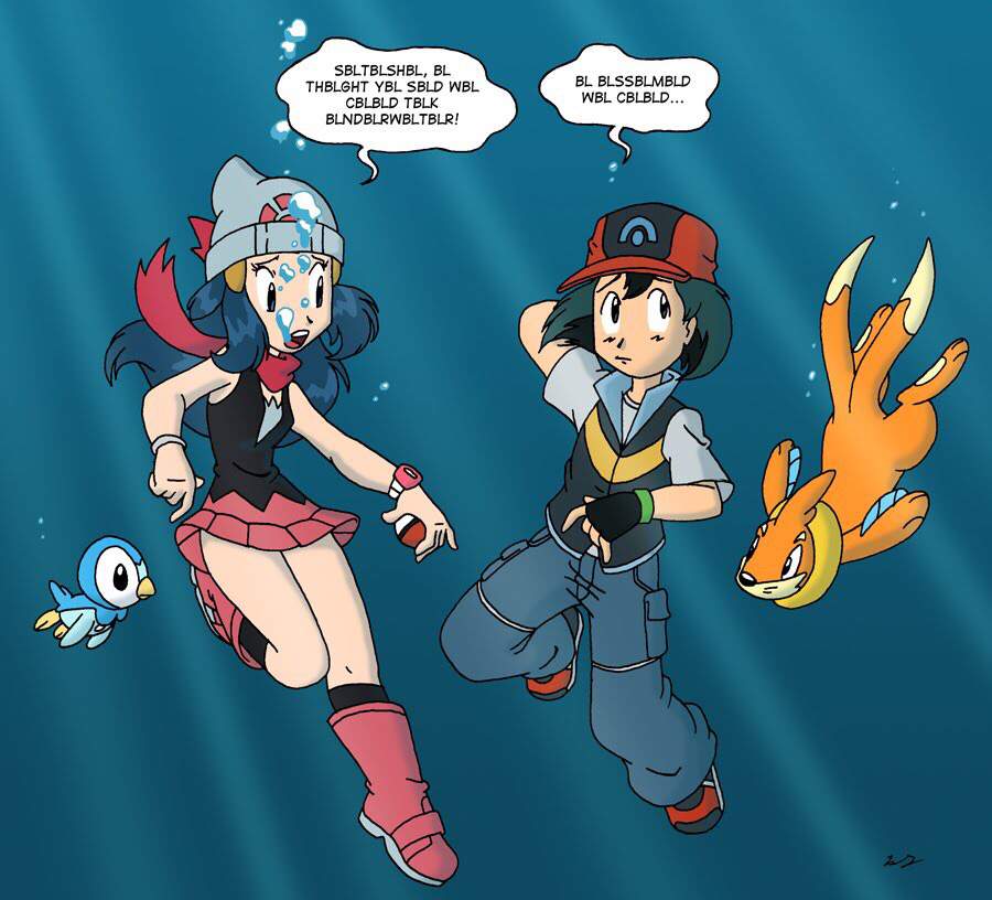 Ash And Dawn Underwater Bubble Speak Courtesy Of Underwatertoons On Deviantart Pokémon Amino
