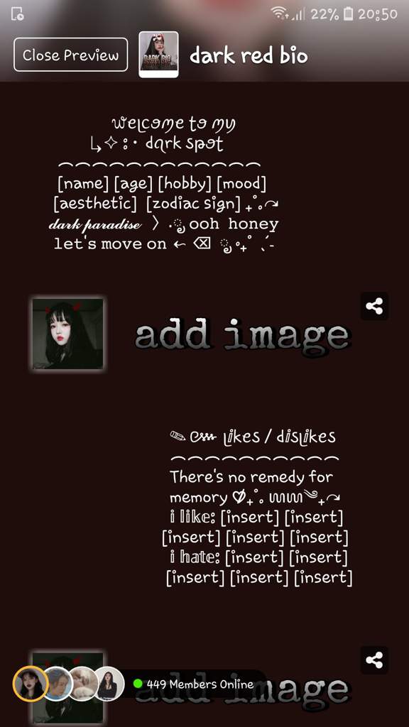 Aesthetic Amino Bio Template