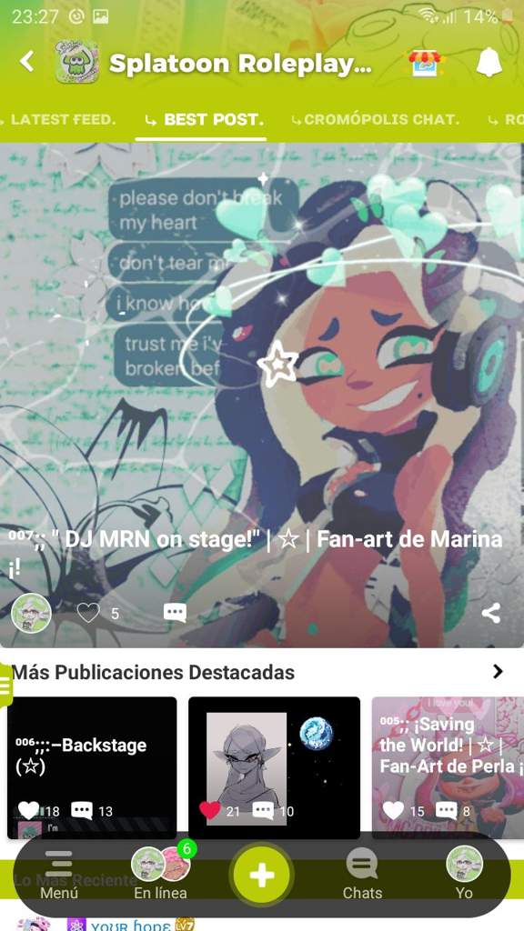 ⁰⁰⁷ Dj Mrn On Stage Fan Art De Marina ¡ Splatoon Roleplay Es Amino