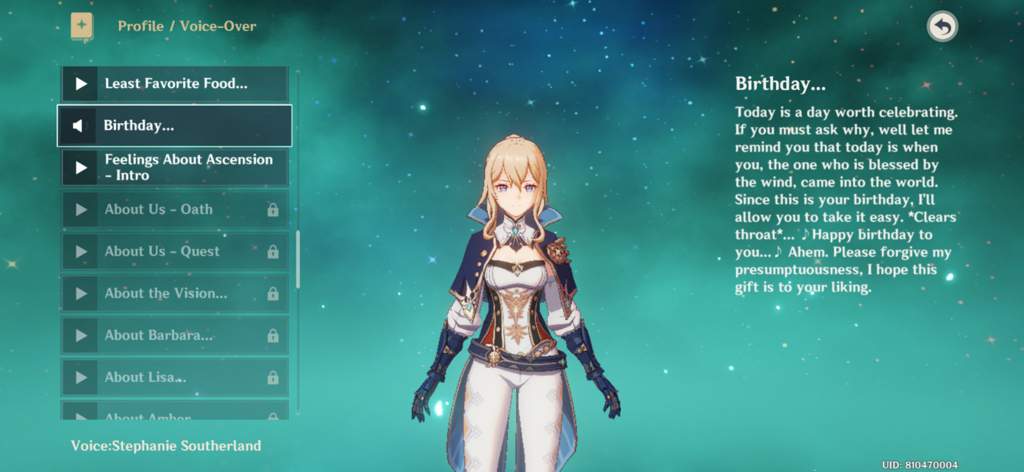 Genshin Impact Birthday Voice Lines Lilly chiper