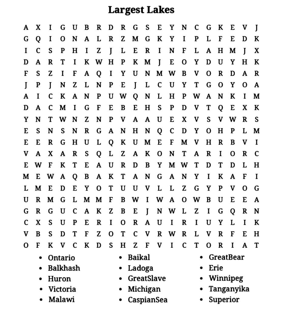 Word Search Largest Lakes Christian Amino word-search-largest-lakes-christian-amino